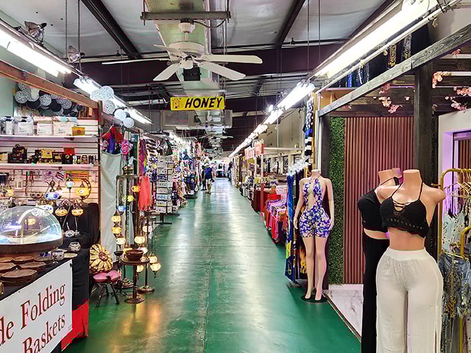 The blue-starred facade of Visitors Flea Market stands like a retail United Nations, complete with international flags welcoming bargain hunters from around the globe.