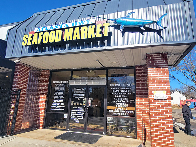 The blue marlin mounted above the entrance isn't just decoration&mdash;it's a maritime promise of the oceanic treasures waiting inside this unassuming Gainesville gem.