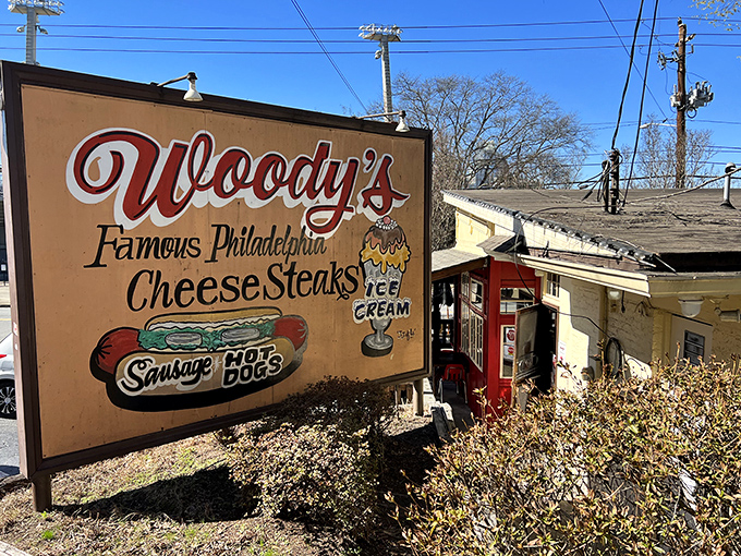 Nestled among flowering trees, Woody's unassuming exterior is like finding a secret Philadelphia embassy on Atlanta soil. Cheesesteak diplomacy at its finest.