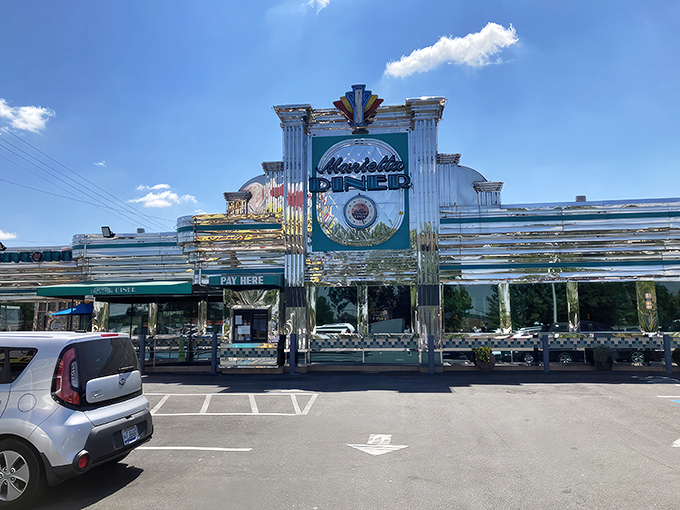 The chrome exterior of Marietta Diner gleams like a beacon of hope for the hungry. This isn't just a restaurant&mdash;it's a shining temple of comfort food.