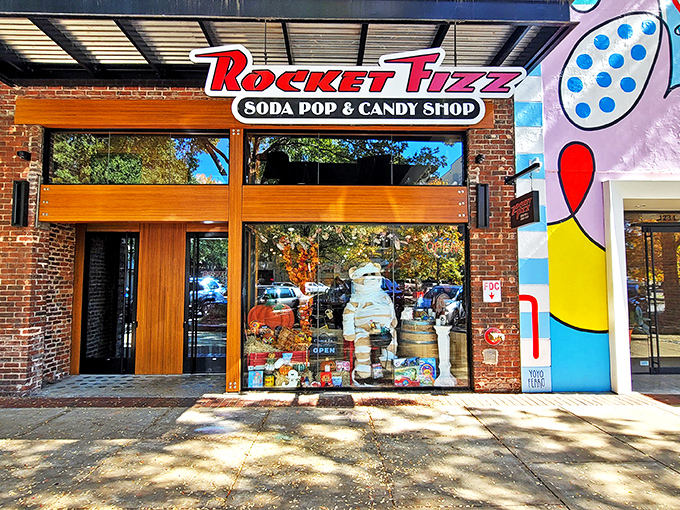 The brick storefront of Rocket Fizz beckons like a portal to childhood, its colorful signage promising a sugar-fueled adventure within Columbus's revitalized downtown.