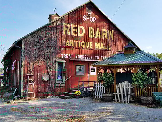 The iconic crimson exterior beckons like a siren song to treasure hunters. This isn't just a barn&mdash;it's a time portal disguised as architecture.