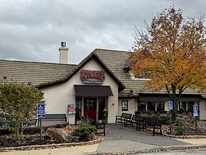 The iconic red doors of Stroud's welcome you like an old friend's embrace &ndash; promising comfort and legendary fried chicken inside.