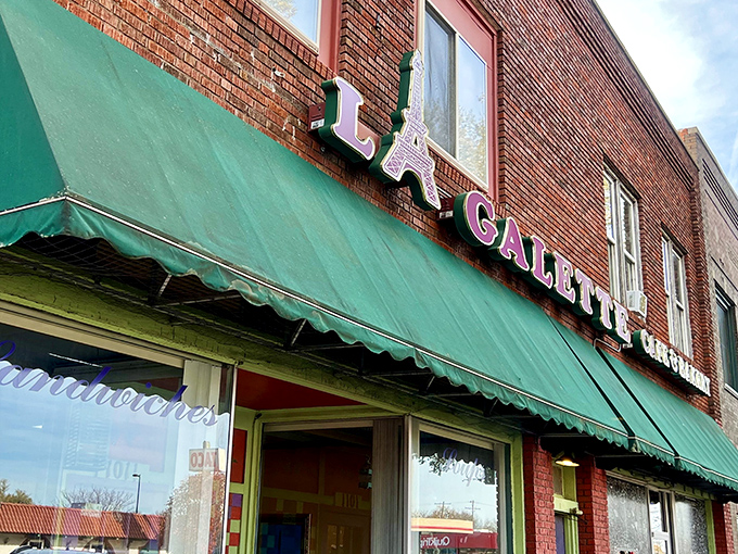 La Galette's unassuming brick exterior with its green awning is like finding a secret passage to Paris on a Wichita street corner. 