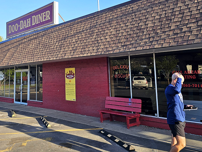The bright red exterior of Doo-Dah Diner stands like a beacon of breakfast hope in Wichita, promising culinary salvation to the hungry and caffeine-deprived.
