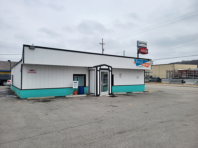 The unassuming exterior of Dagwood's Cafe stands like a time capsule against the Kansas sky, promising comfort food that transcends decades.