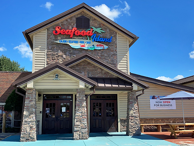 The unassuming exterior of Seafood Island stands like a coastal mirage in suburban Shawnee, promising oceanic treasures in the most landlocked of settings.