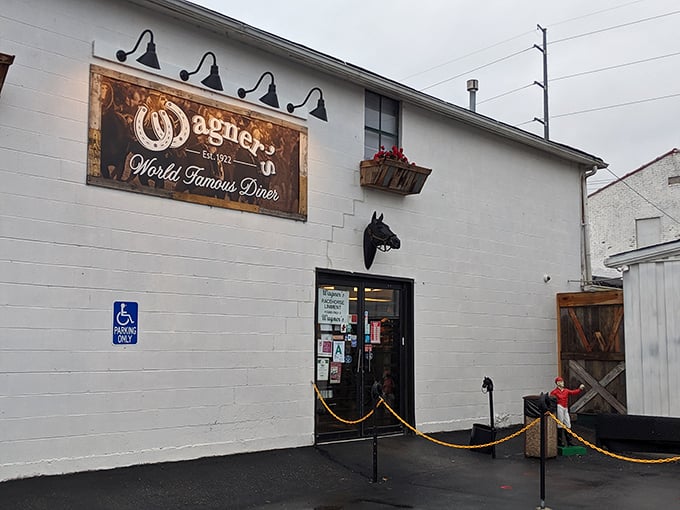 The unassuming exterior of Wagner's Pharmacy hides a century of racing history and breakfast perfection just steps from Churchill Downs.