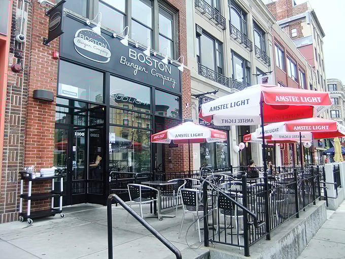 The brick-front gateway to burger paradise, where locals line up for towering creations that require both strategy and napkins.