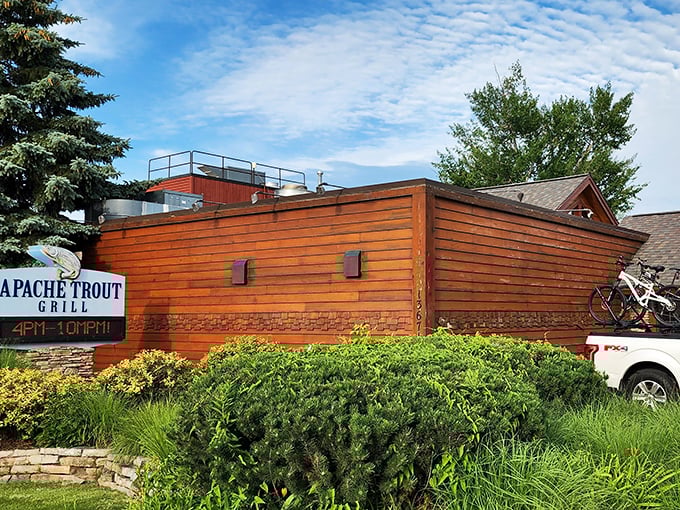 The warm cedar exterior of Apache Trout Grill beckons like a luxurious fishing lodge that happens to serve some of Michigan's finest seafood.