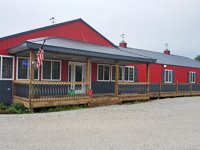 The bright red exterior of The Hoof stands like a culinary lighthouse in rural Madison, beckoning hungry travelers from miles around.