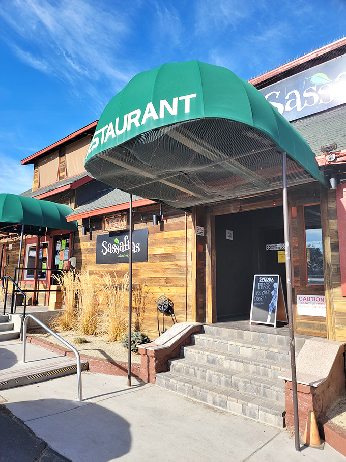 Sassafras stands proud in Carson City, its rustic wooden exterior and green awnings promising culinary adventures within. The name alone suggests something magical is cooking inside.