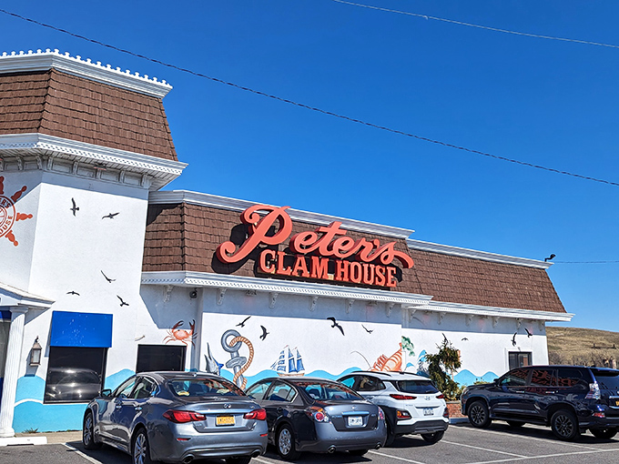 The nautical charm of Peter's Clam Bar beckons like a lighthouse to seafood lovers, its maritime-themed exterior promising oceanic treasures within. 