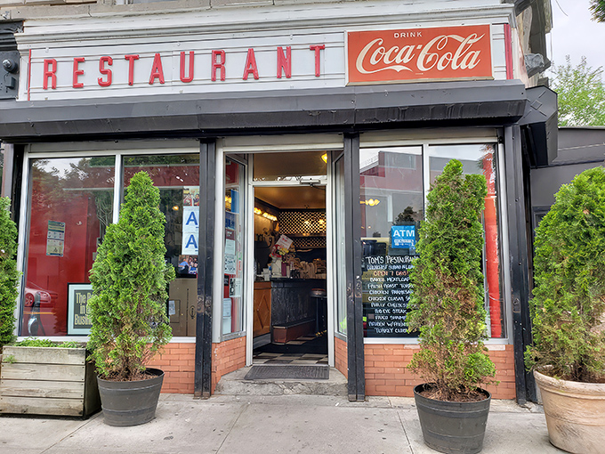 That iconic Coca-Cola sign and vintage storefront&mdash;Tom's Restaurant stands like a time capsule of old Brooklyn, promising breakfast bliss behind those doors.