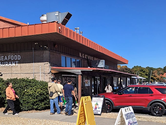 The unassuming exterior of N.C. Seafood Restaurant stands as a beacon for seafood lovers&mdash;architectural flair takes a backseat to what really matters: the food inside.