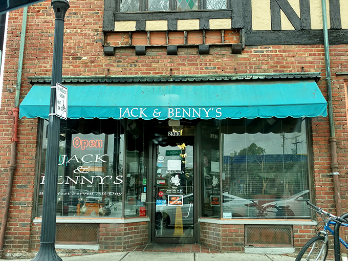 The teal awning of Jack & Benny's beckons like a breakfast lighthouse on Columbus's High Street, promising comfort in brick-and-mortar form.