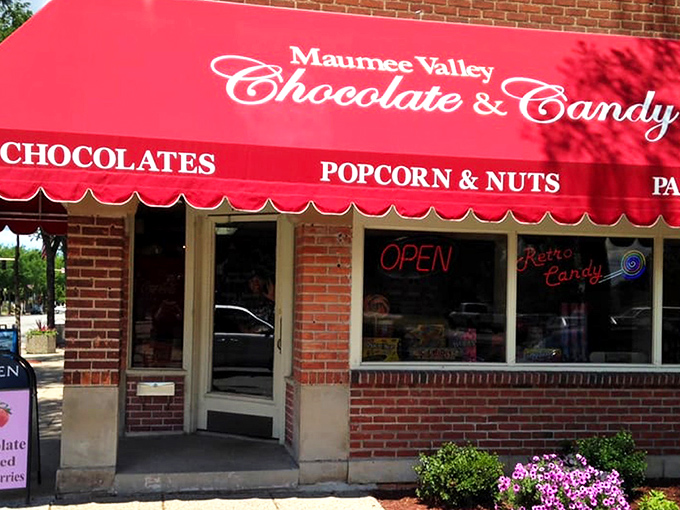 The iconic red awning of Maumee Valley Chocolate and Candy beckons like a sweet siren call to anyone with a pulse and a sweet tooth.
