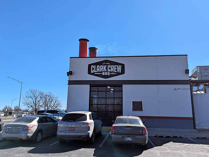 The unassuming exterior of Clark Crew BBQ&mdash;proof that the best barbecue joints often hide in plain sight, like culinary speakeasies for meat lovers.