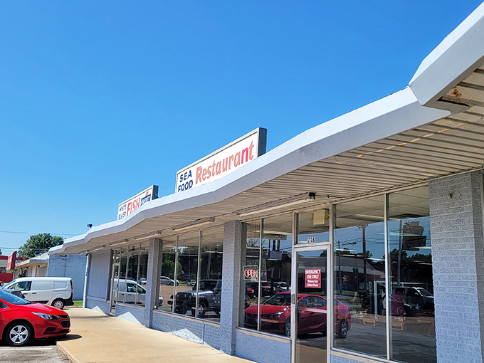The unassuming storefront speaks volumes: full parking lot, simple signage, and the promise of seafood that makes Oklahomans forget they're landlocked.