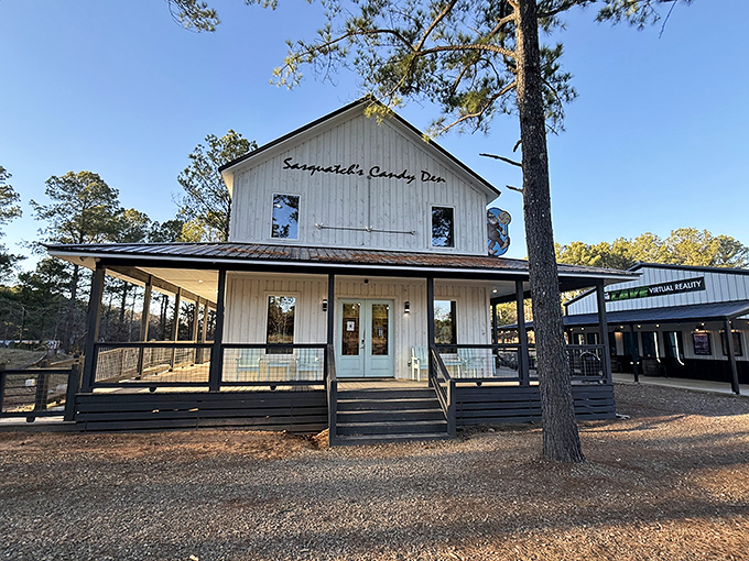 The white clapboard sanctuary of sweetness stands proudly among the pines, with its cartoon Sasquatch mascot clutching a lollipop like it's Olympic gold.