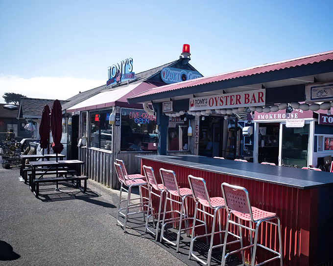 The sunset glow on Tony's Crab Shack feels like nature's way of highlighting where you should be eating dinner tonight.