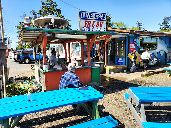The colorful exterior beckons seafood lovers like a lighthouse calls to ships. This unassuming coastal gem promises treasures within. 
