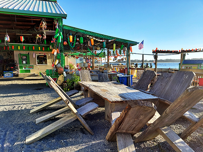Kelly's Brighton Marina emerges from the mist like a seafood mirage, its emerald-green buildings a beacon for hungry travelers navigating Oregon's coastal wonderland.