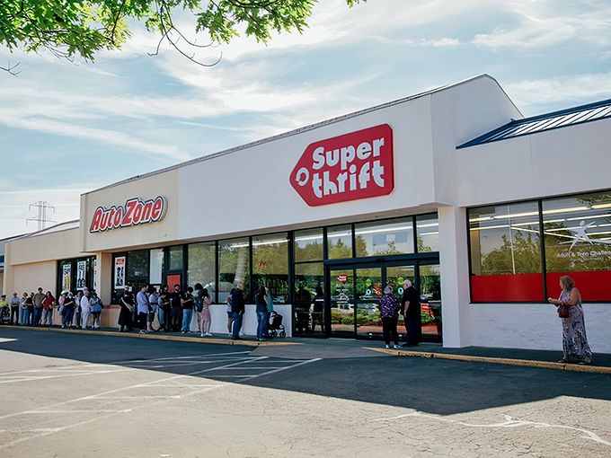 SuperThrift's welcoming exterior promises treasure hunting adventures within. The unassuming storefront hides a labyrinth of secondhand wonders waiting to be discovered.