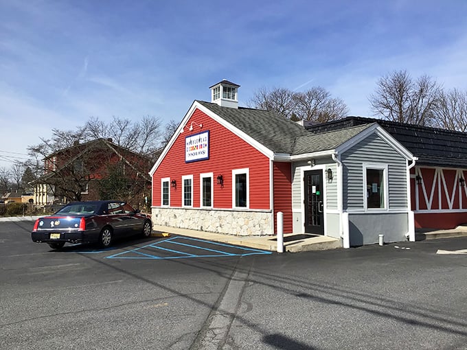 The red barn-like exterior isn't just eye-catching&mdash;it's a promise of New England authenticity standing proudly in Pennsylvania, like a lighthouse for hungry travelers.