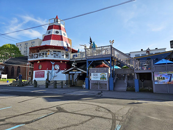 The lighthouse beckons seafood lovers like a maritime mirage in landlocked Scranton. Who needs an ocean when you've got chowder this good?