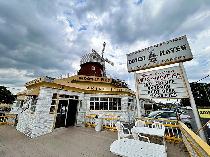 The windmill-topped wonderland of Dutch Haven stands proudly on Route 30, beckoning sweet-toothed travelers like a sugary lighthouse in a sea of asphalt.