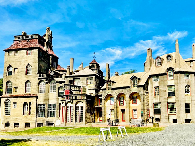 Fonthill Castle stands like a medieval mirage in suburban Pennsylvania, its concrete towers defying both gravity and conventional home design sensibilities.
