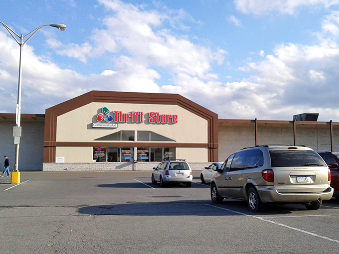 The mothership of secondhand treasures beckons with its bold red signage, promising adventures in vintage hunting that'll make your wallet smile.