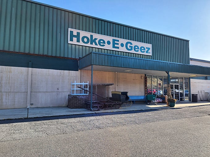 The unassuming green exterior of Hoke-E-Geez's belies the wonderland of treasures within, like finding Narnia in a Pennsylvania parking lot.