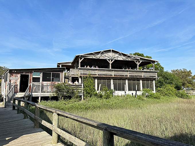The weathered wooden structure perched over marshland isn't trying to impress anyone&mdash;yet somehow impresses everyone who visits this Charleston seafood sanctuary.