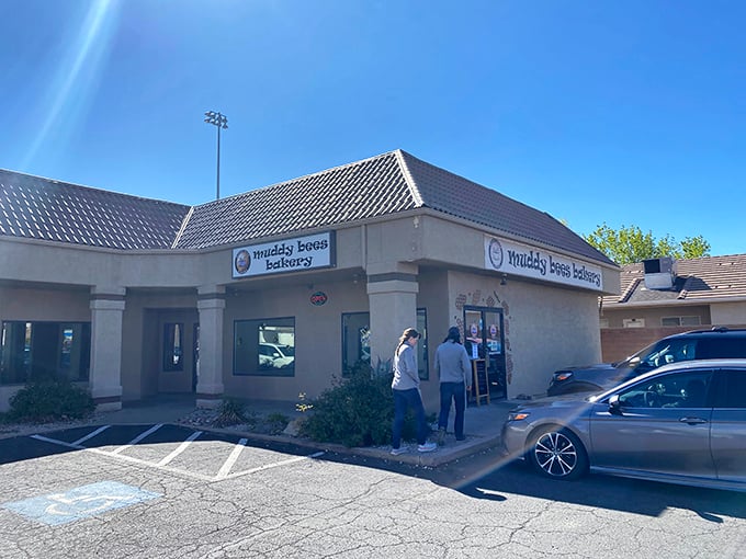 The unassuming exterior of Muddy Bees Bakery hides a wonderland of carb-laden treasures. Those honeycomb designs aren't just decoration&mdash;they're a warning sign for your willpower.