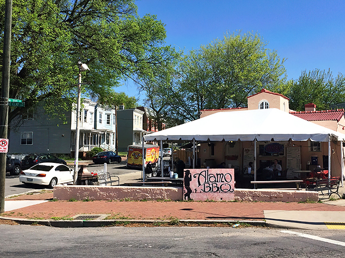 The unassuming white tent of Alamo BBQ stands like a beacon for smoke-seekers in Richmond's Church Hill neighborhood. BBQ paradise doesn't need fancy digs.
