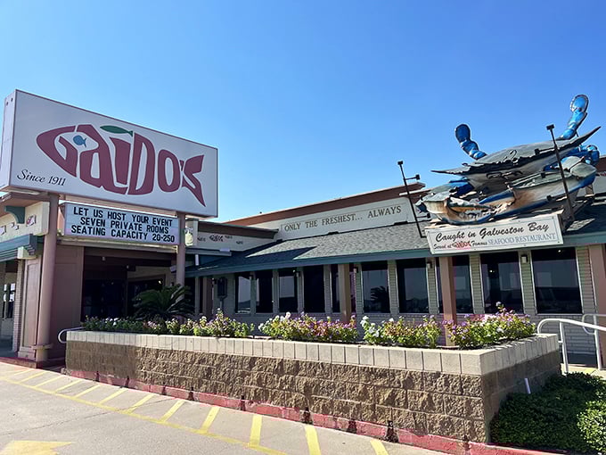 The iconic blue crab perched atop Gaido's isn't just decoration&mdash;it's a siren call to seafood lovers that says, "The Gulf's treasures await inside."