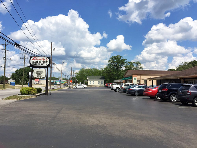 The unassuming exterior of Shealy's Bar-B-Que hides a culinary treasure. Like all great barbecue joints, it lets the smoke signals and packed parking lot do the talking.