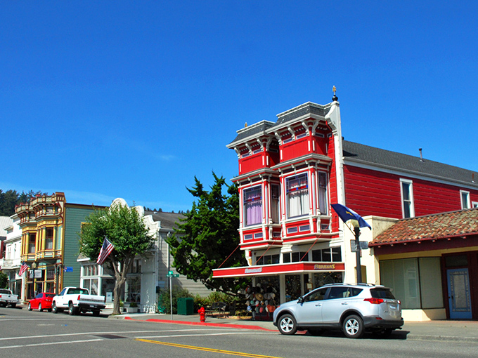 Classic cars and Victorian storefronts create a time-travel tableau on Ferndale's Main Street. Even the Valley Grocery looks like it belongs in a period film.