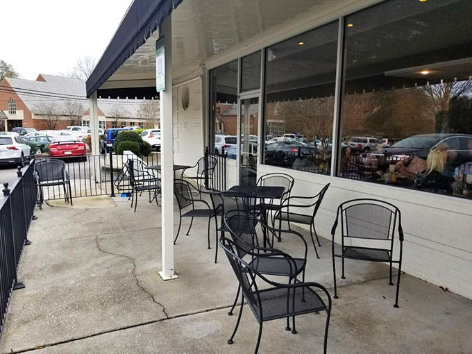 The unassuming exterior of The Plaid Apron belies the culinary magic happening inside. Like finding a secret clubhouse for breakfast enthusiasts.