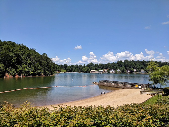 Crystal-clear waters meet pristine shorelines at Lake James, where the Blue Ridge foothills create nature's perfect amphitheater for relaxation. 