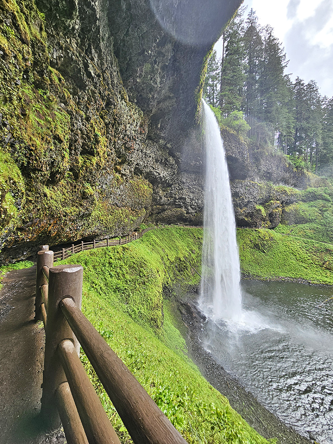 Walking behind South Falls feels like stepping into nature's backstage pass &ndash; where the thundering curtain of water creates its own microclimate of mist and wonder.