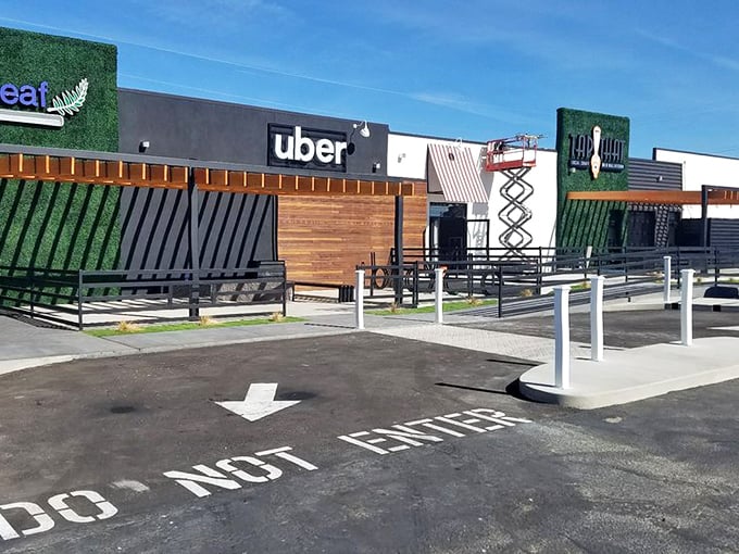 The neon sign beckons like a lighthouse for hungry souls&mdash;Curry Leaf's exterior glows with promise as dusk settles over Albuquerque.