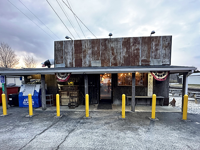The rusted metal exterior isn't a gimmick&mdash;it's a promise. Authentic barbecue happens behind those weathered walls, where smoke signals spell "paradise."