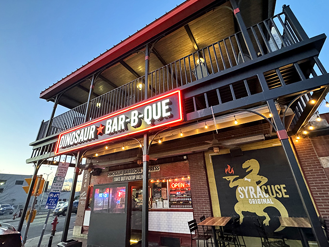 The brick-and-mortar manifestation of carnivorous dreams, Dinosaur Bar-B-Que's Syracuse location promises smoke-kissed delights behind its unpretentious exterior. 