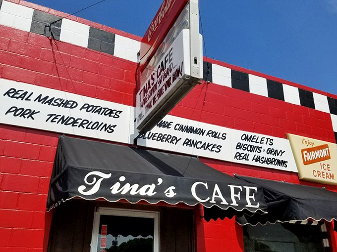 The checkered racing theme begins before you even walk in. This vibrant red building promises comfort food that'll have you waving the checkered flag of satisfaction.