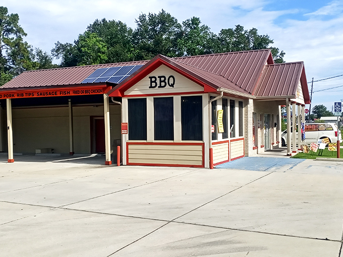 The unassuming exterior of McInnis's 12 Bone BBQ proves once again that culinary greatness often hides in humble packages. Smoke signals of deliciousness await inside.