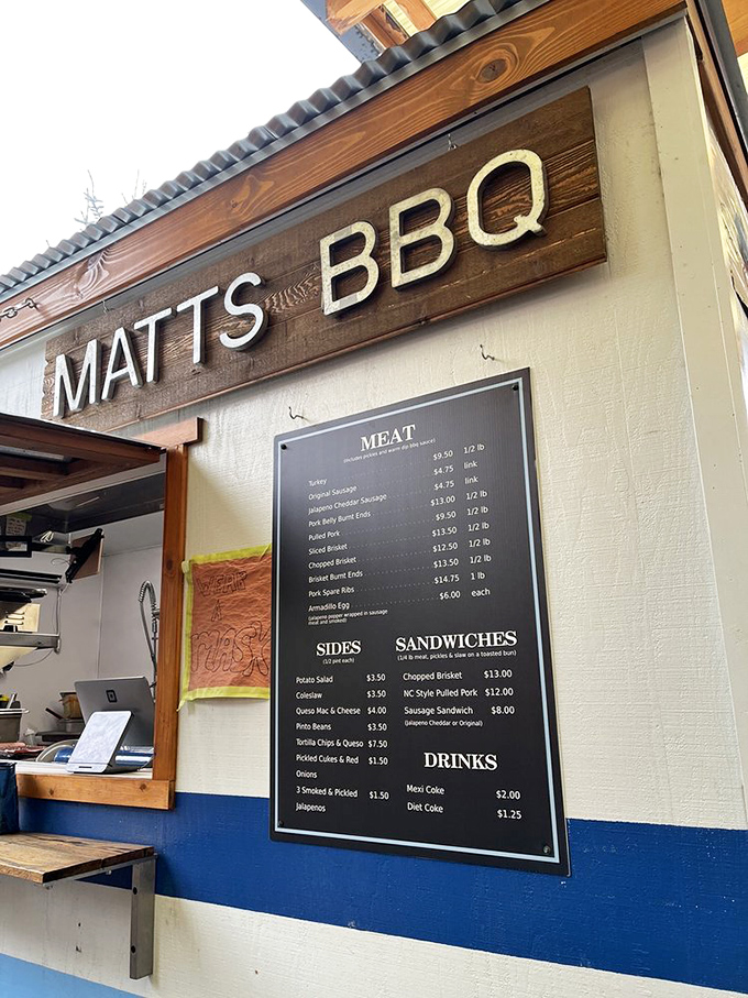 The unassuming exterior of Matt's BBQ belies the culinary treasures within. This humble food cart has become Portland's temple of Texas-style barbecue.