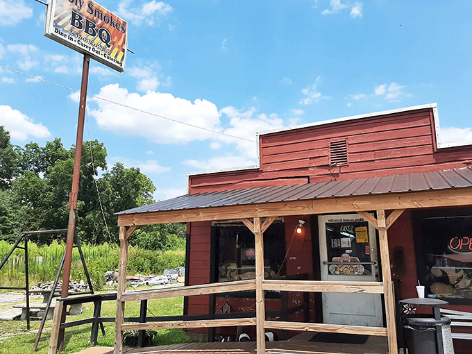 The unassuming red exterior of Holy Smokes is like a beacon for barbecue pilgrims &ndash; that vintage Coca-Cola machine isn't just decoration, it's a time machine.